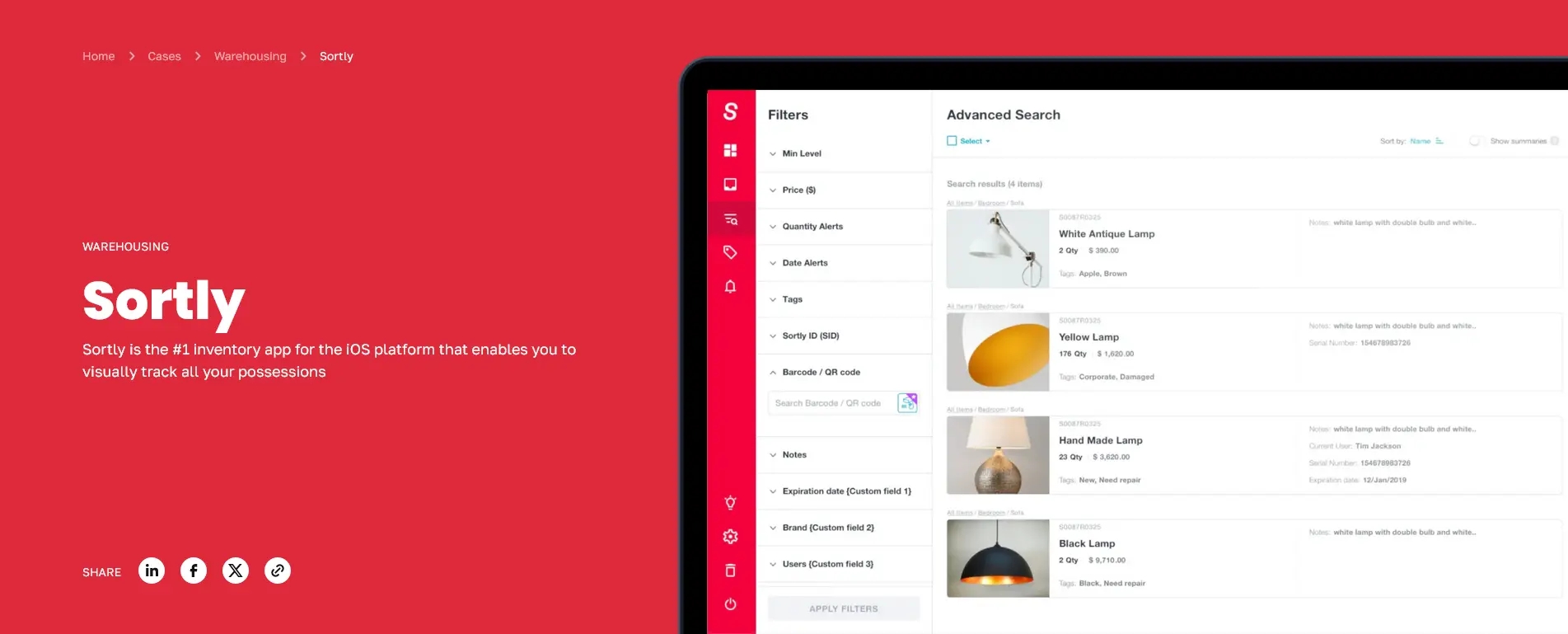 Sortly, an inventory iOS app to track your belongings